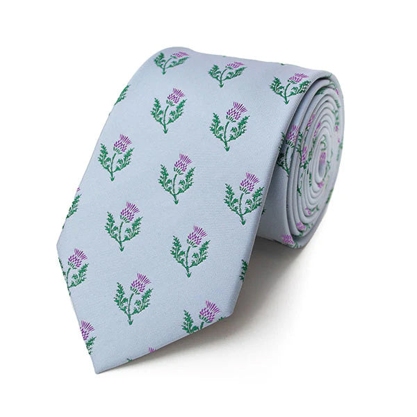 Scottish Thistles Pale Blue Silk Tie – Alberene Royal Mail